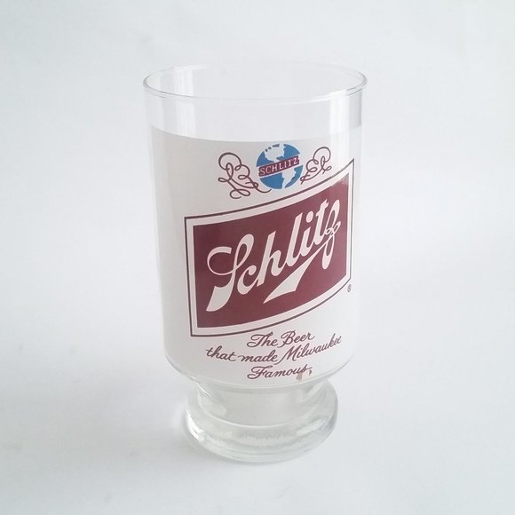 Vintage Dining Vintage Schlitz Beer Glass Pedestal Large 32 Oz